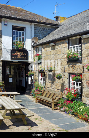 The Logan Rock Inn at Treen near Porthcurno in Cornwall, UK Stock Photo ...