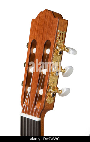 Classical guitar headstock detail isolated on black background. Classic ...