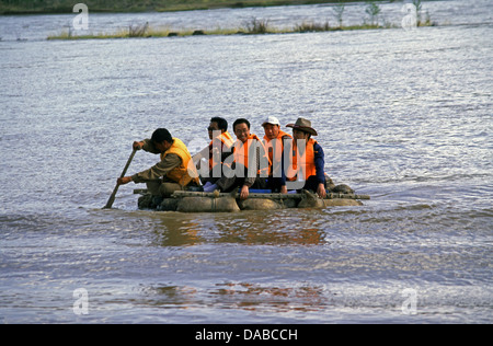 Sheepskin raft by the Yellow River in Lanzhou Gansu China Stock Photo ...