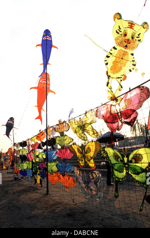 Colorful traditional paper and bamboo kites soar in wind at Hamamatsu ...