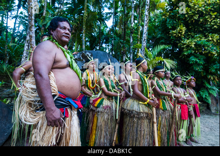 Traditionally dressed islanders posing for the camera, Island of Yap ...