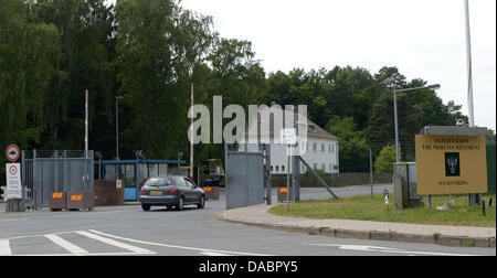 A guard station is picture at the entrance to the British barracks in ...