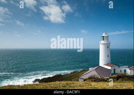 Trevose Head lighthouse north Cornwall just after sunset looking out ...