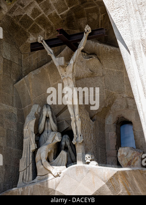 The Crucifixion, Passion facade of the Sagrada Familia, Barcelona, Catalonia, Spain, Europe ...