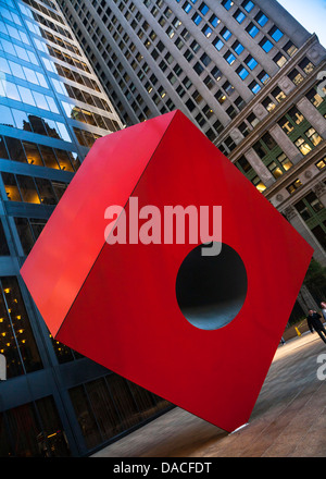 Red Cube, a 1968 sculpture by Isamu Noguchi which sits on Broadway ...