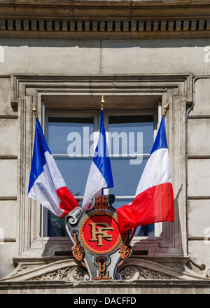 French national flags on the facade of the Palais du Rhin in Strasbourg ...