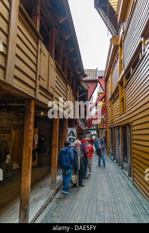 The Bugarden alleyway leading of the Bryggen in Bergen, Norway Stock ...