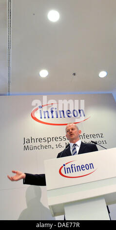 Chairman of Infineon Peter Bauer speaks during a press conference on ...