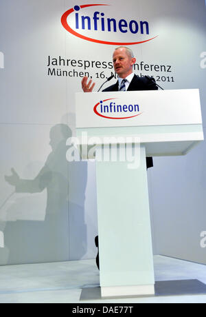 Chairman of Infineon Peter Bauer speaks during a press conference on ...