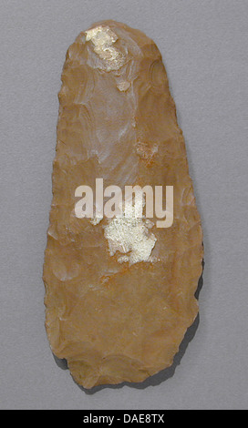 This bifacial stone tool represents a prehistoric object with a sharp ...