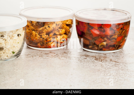 stir fry dinner meal or leftovers stored in glass containers Stock ...