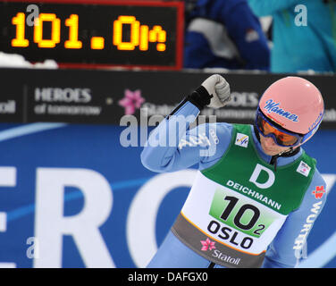 Michael Neumayer from Germany reacts after the Men's Ski Jump Normal ...