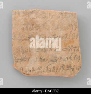 This hieratic ostracon is a fragment of Egyptian writing inscribed with ...