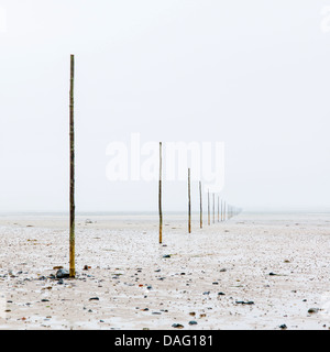 Marker posts on the Pilgrim's Way across Lindisfarne bay Stock Photo ...