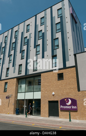 Entrance and facade of the Premier Inn hotel on Trafford Boulevard ...