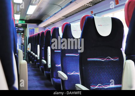 Inside a second class carriage of the British Railways steam train at ...