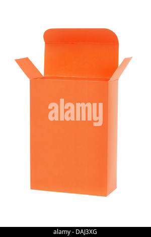Open orange gift box or package on an orange background, mock up or ...