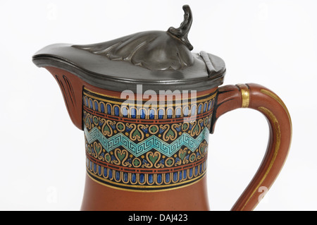 A mid 19th C. English pewter lidded terracotta pratt ware (prattware ...