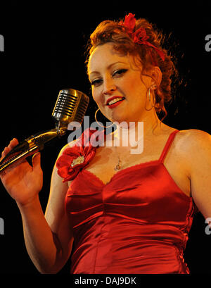 The picture shows Gina Haley performing at the start of the Europe Tour ...