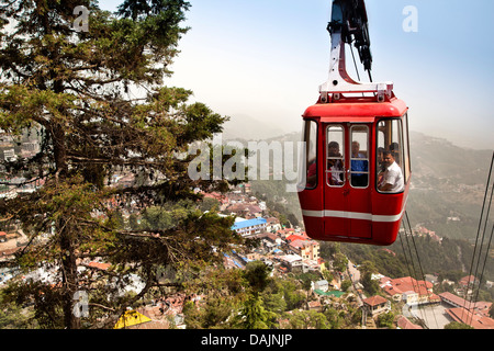 Overhead Cable Car in motion, Gun Hill, Mussoorie, Uttarakhand, India ...