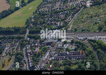 Aerial view of houses and gardens, Henley-on-Thames, Berkshire, England ...