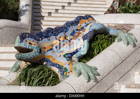 The Dragon Stairway. Park Guell by Antoni Gaudi architect. Barcelona ...