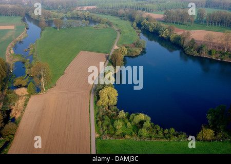 aerial view to field landscape of Maas valley, Belgium, Limburg ...