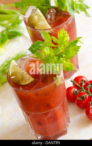 Bloody Mary Cocktail with Vodka and Tomato Juice, Tabasco Sauce and Ice ...