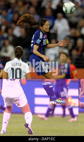 USA's Carli Lloyd and Japan's Homare Sawa compete for possession during ...