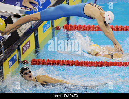 Swimmers Daniela Schreiber and Lisa Vitting (L) of Germany attend a ...