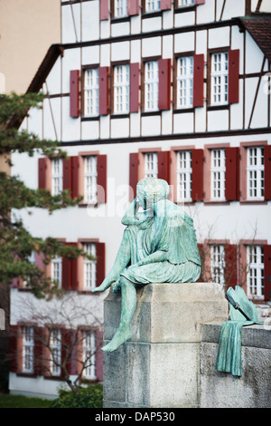 Basel, SWITZERLAND: Sitting Helvetia statue on the river Rhine in Basel ...