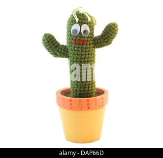 happy child with cactus in pot on yellow background Stock Photo - Alamy