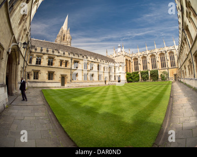 Queen's College, Oxford: quadrangle. Wood engraving Stock Photo - Alamy