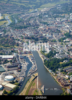 an aerial view of the centre of Exeter City showing Saint Davids ...