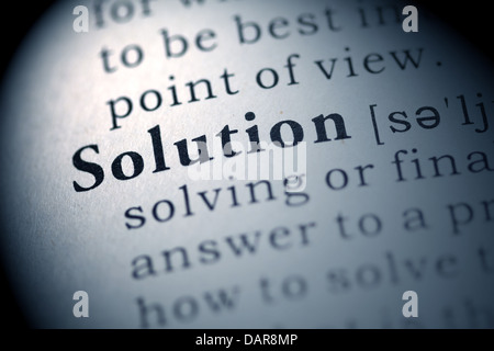 Fake Dictionary, definition of the word solution Stock Photo - Alamy