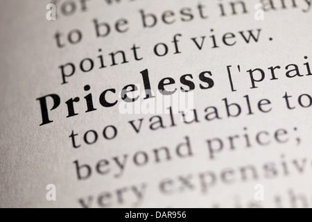 Fake Dictionary, definition of the word Priceless Stock Photo - Alamy