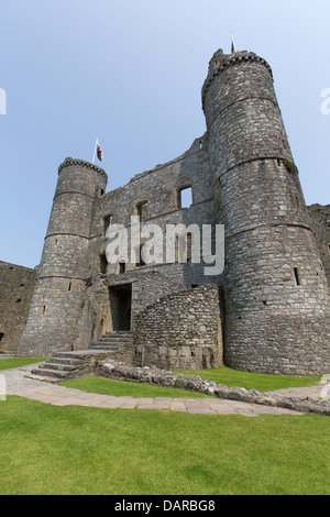 Town of Harlech, Wales. Harlech Castle gatehouse, with the Red Stock ...