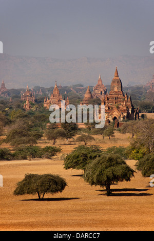 Buddhist temples, Bagan, Myanmar. Vertical landscape view of temples ...