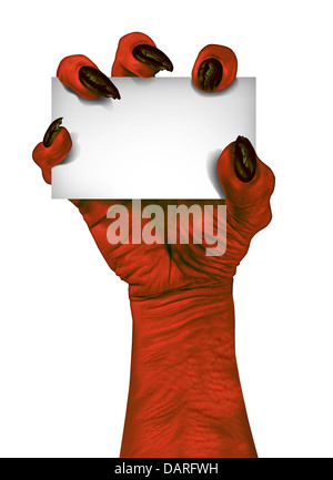a devil holding up a blank sign Stock Photo - Alamy