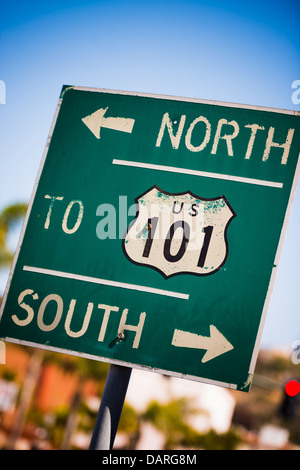 A green US 101 South highway sign background Stock Photo - Alamy