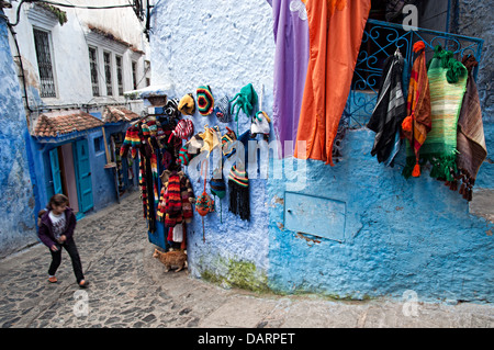 Textile shops in the medina of Chefchaouen, Rif region, Morocco Stock ...