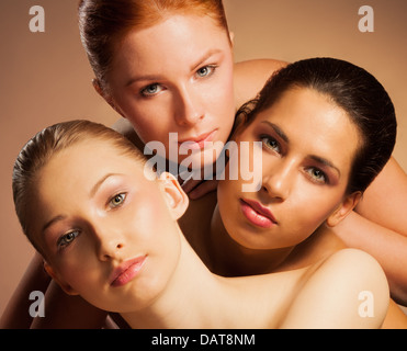 Three women with different appearance in a together beauty portrait ...