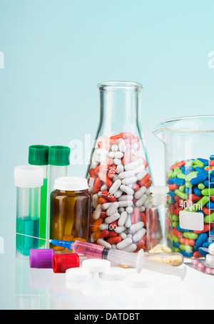 Close shoot of many different drugs pills and tablets in different ...