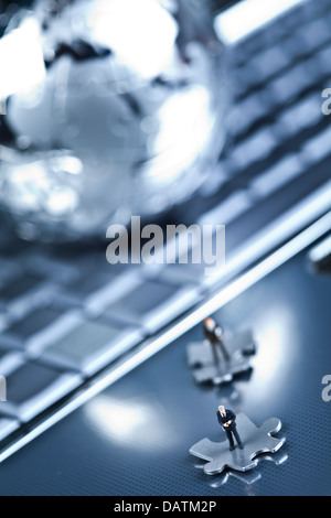 Figure man over computer background Stock Photo - Alamy