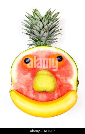 Funny fruit face isolated over white background Stock Photo - Alamy