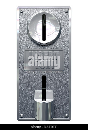 A closeup of a metal coin slot panel from a coin operated machine with ...