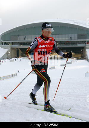 A female cross country skier is pictured during the training for the ...