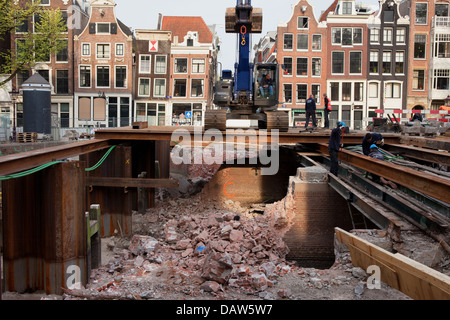 AMSTERDAM - Construction workers at work in the sun. Due to the warm ...