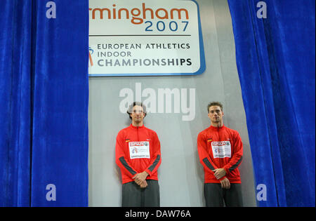 German pole vaulters Bjoern Otto (R) and Danny Ecker (L) present their ...