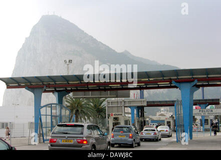 Gibraltar, UK. The border crossing of the British Overseas Territory of ...